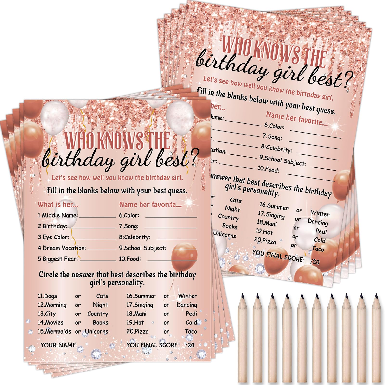 Amazon.com: Who Knows The Birthday Girl Best Card 50 Pcs Rose Gold ...