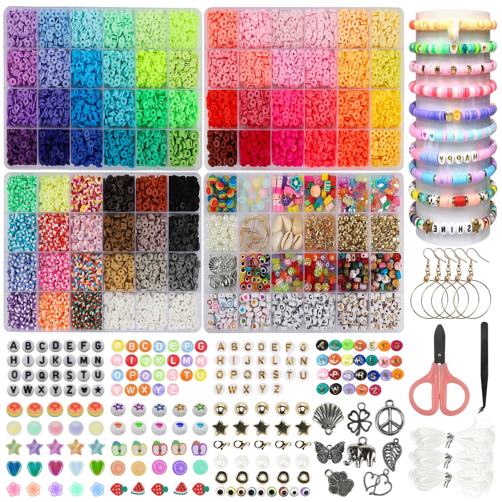 Clay Beads Bracelet Making Kit, 3 Box Clay Beads Set 13000Pcs, 1Box ...