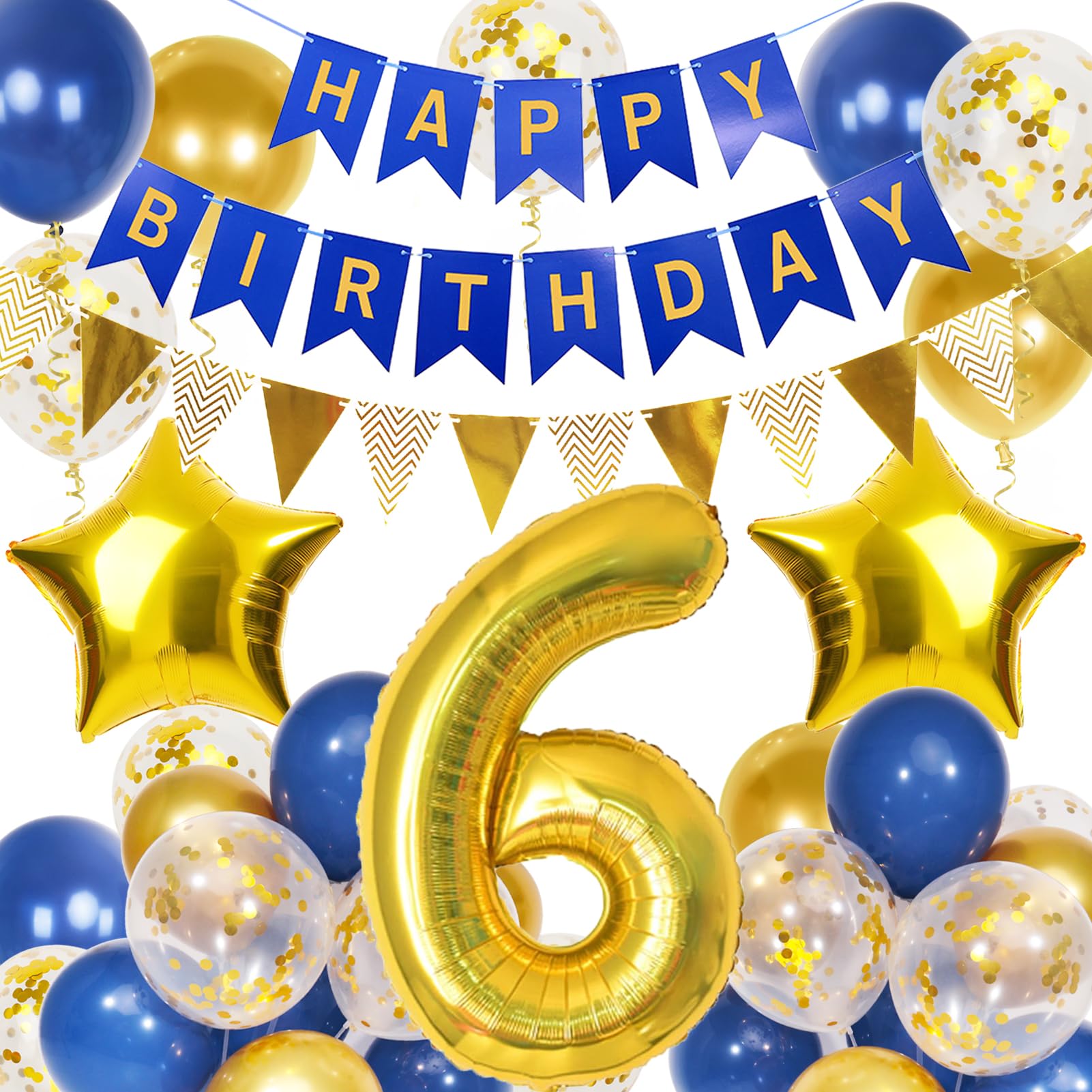 6th Birthday Decorations Boy Girl, Gold and Blue 6 Year Old Birthday ...