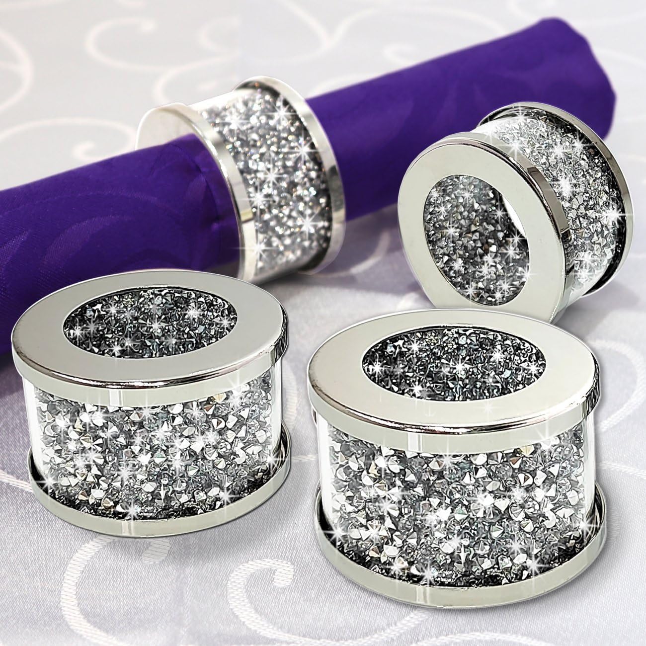Amazon.com: Feyarl Set of 4pcs Silver Crystal Napkin Rings Handcraft ...