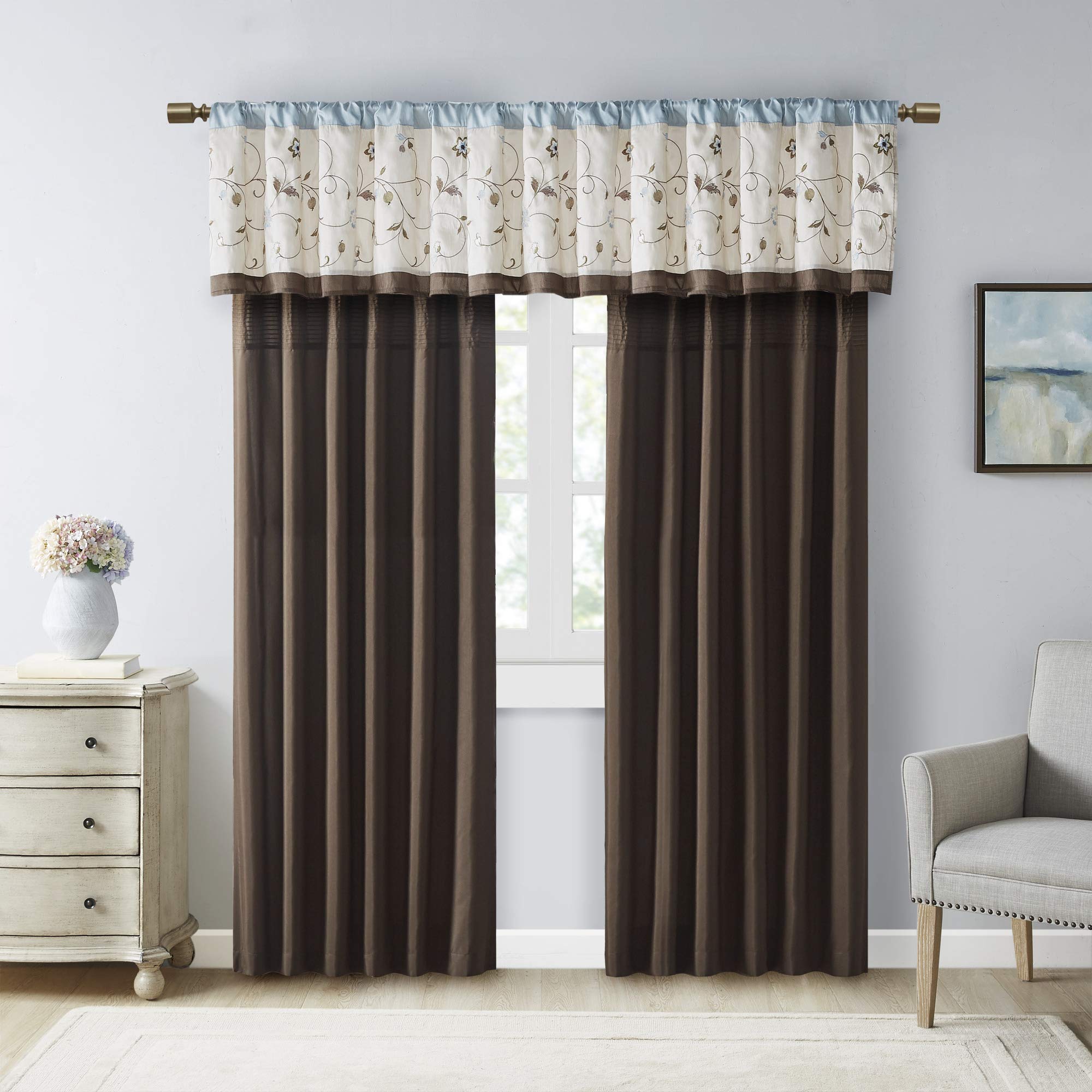 Madison Park Serene Embroidered Light Filtering Treatment Curtain Rod ...