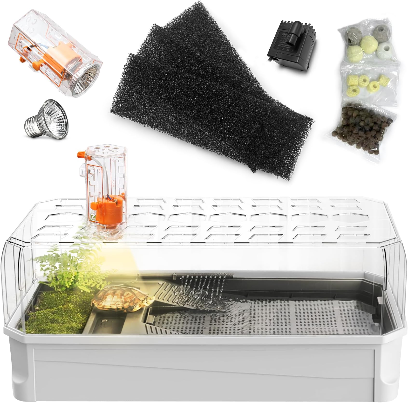 Amazon.com : AZV Small Turtle Tank Kit, Turtle Cage with Lid, Heat Lamp ...