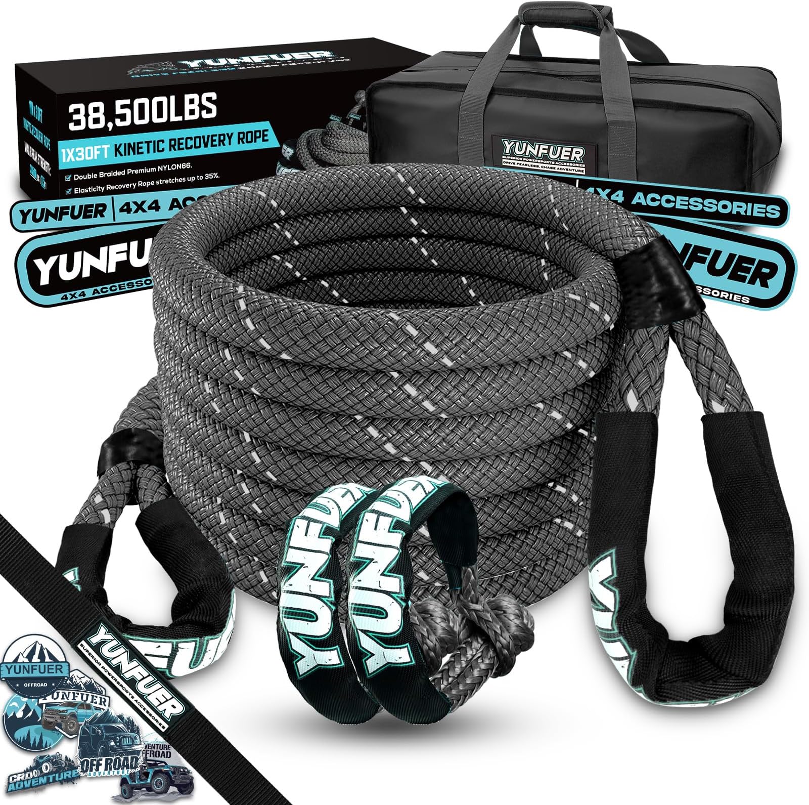 Amazon.com: NTR 1-1/8' x 20' Kinetic Recovery Tow Rope (32,000lbs ...