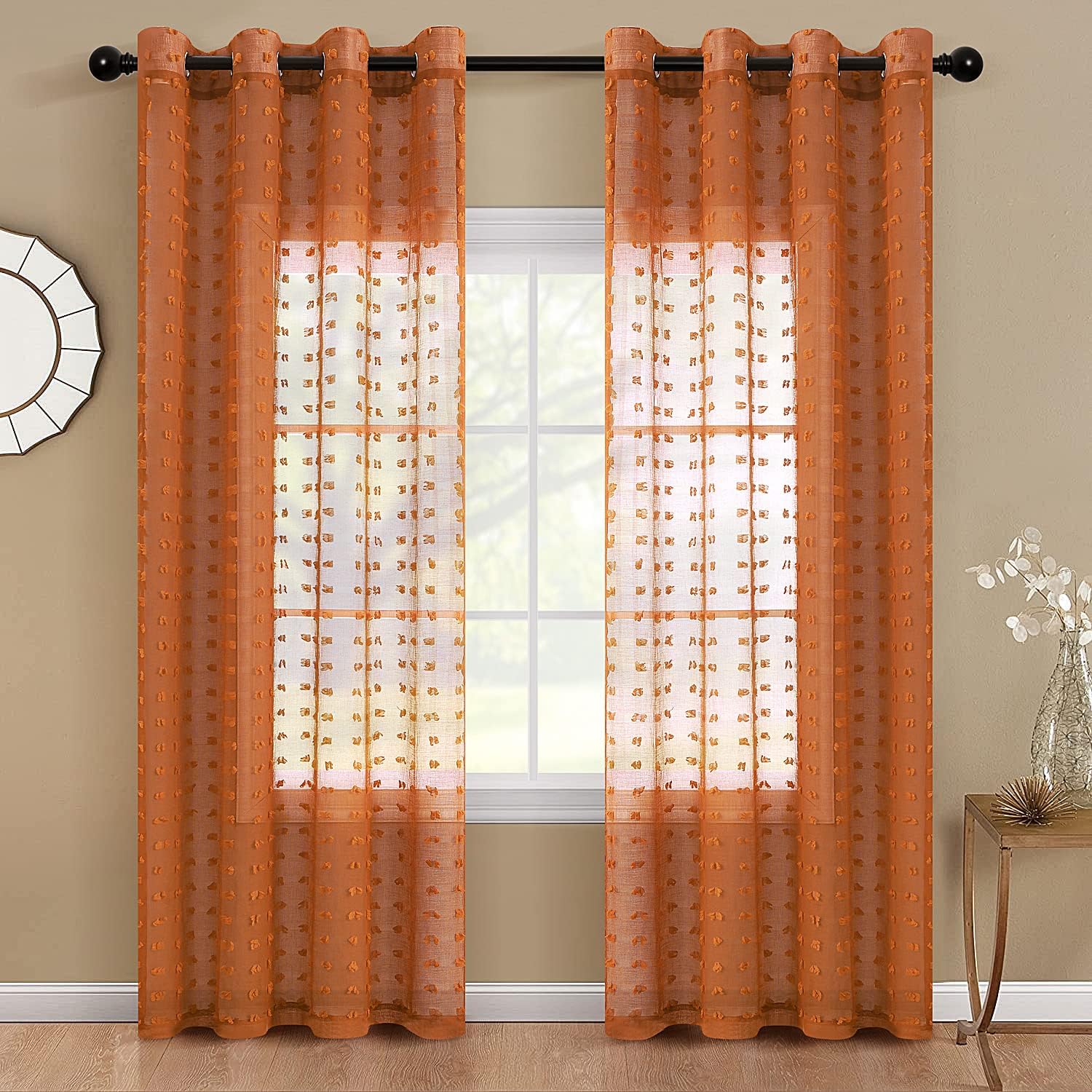 Amazon.com: Terracotta Rust Sheer Curtains 95 Inches Long 2 Panels for ...