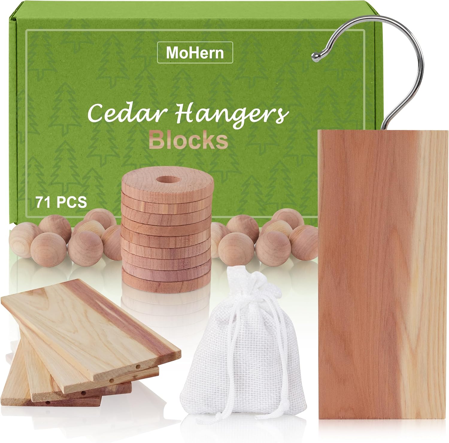 Amazon.com: 71 Piece Cedar Blocks Set for Clothes Storage: 7 Hooks, 25 ...