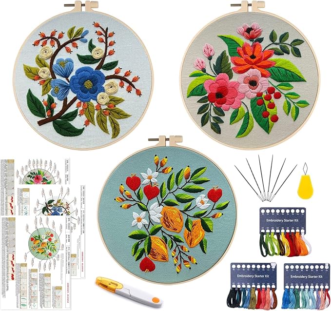 Amazon.com: 3 Set Embroidery Starter kit, Hand Cross Stitch Kits for ...