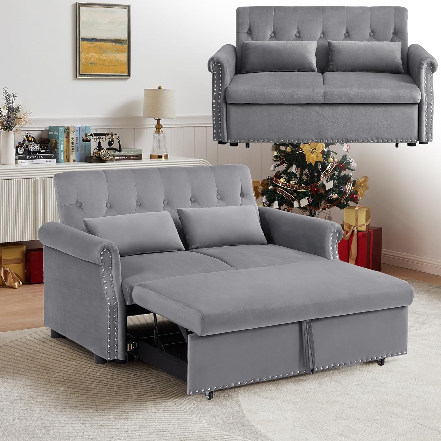 Amazon.com: ARCLIS 55" Pull Out Sofa Bed, Velvet Loveseat Sleeper Couch ...
