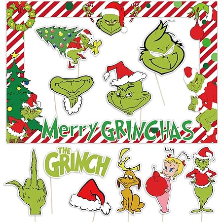 Amazon.com: Grinch Christmas Decorations Christmas Photo Booth Props ...