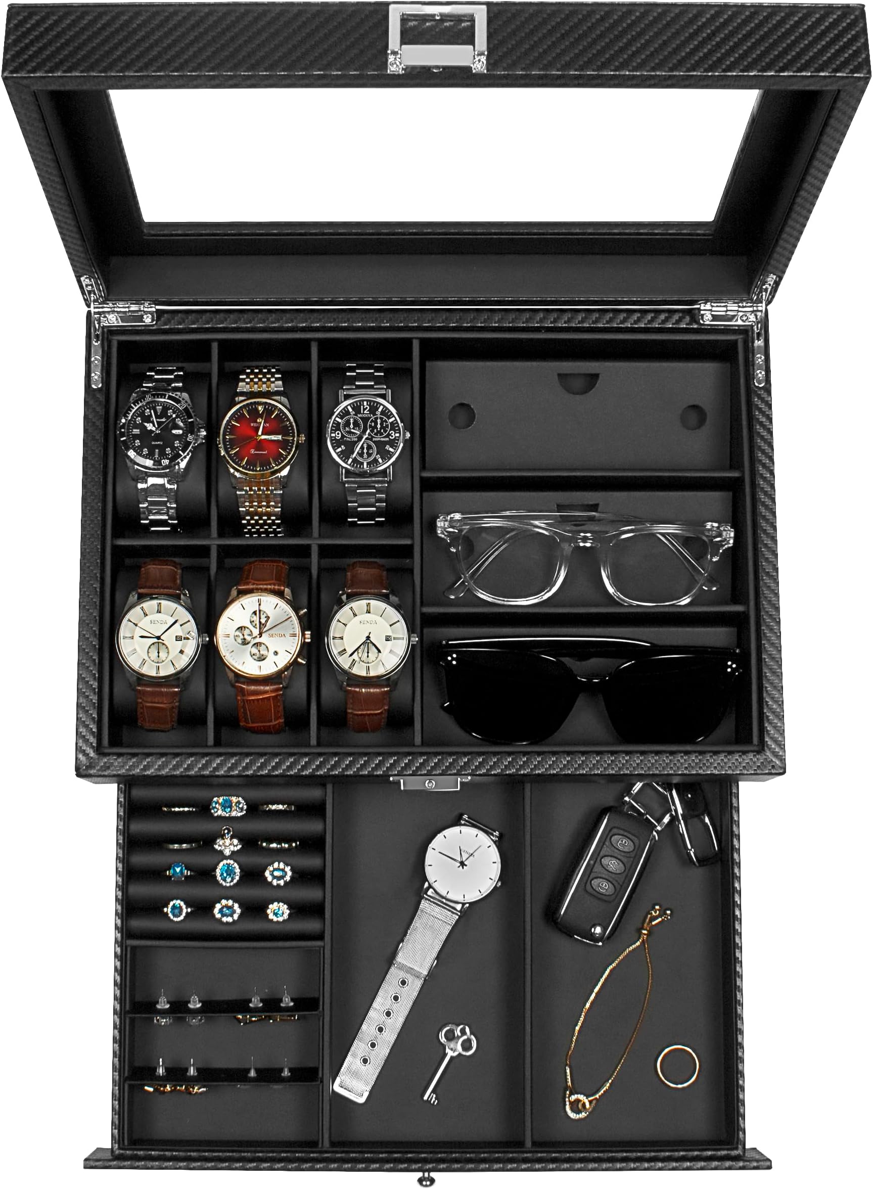ROTHWELL 4 Slot Leather Watch Box with Valet Drawer - Luxury Watch Case ...