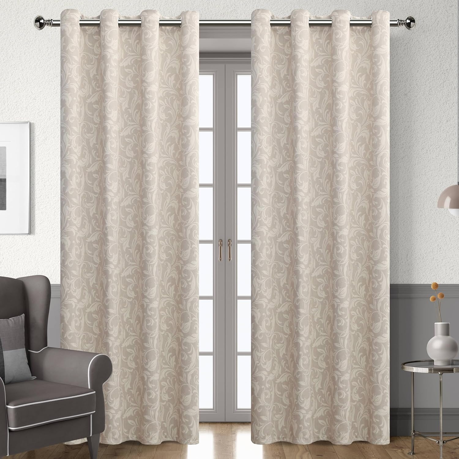 Amazon.com: Erbnaryx 80% Blackout Curtains for Bedroom, Cocoa Scroll ...