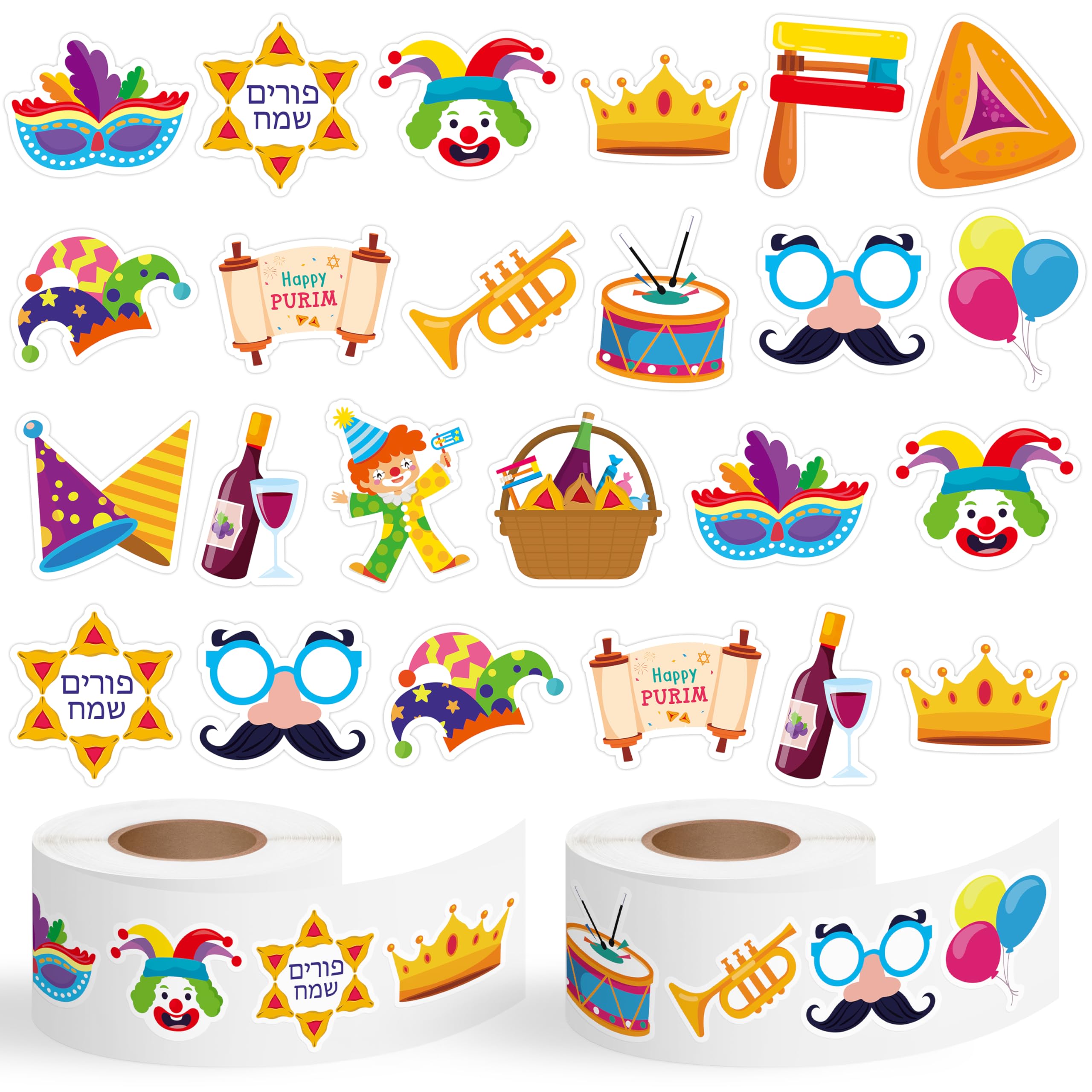 Amazon.com: OSNIE Happy Purim Stickers Roll - 1000Pcs in 2 Rolls with ...