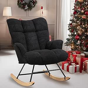 SAETSFEG Rocking Chair Nursery Teddy, Upholstered Baby Fluffy Glider ...