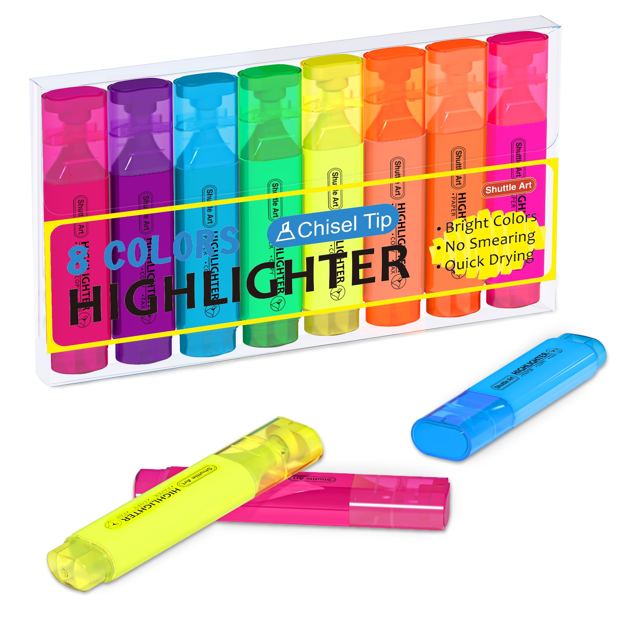 Shuttle Art Highlighters, 8 Assorted Colors Highlighter Pens, Chisel ...