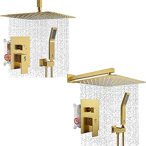 SR SUN RISE 16 Inch Ceiling Mounted Shower System Rain Mixer Shower Combo Set, 16 Inch Rain ...