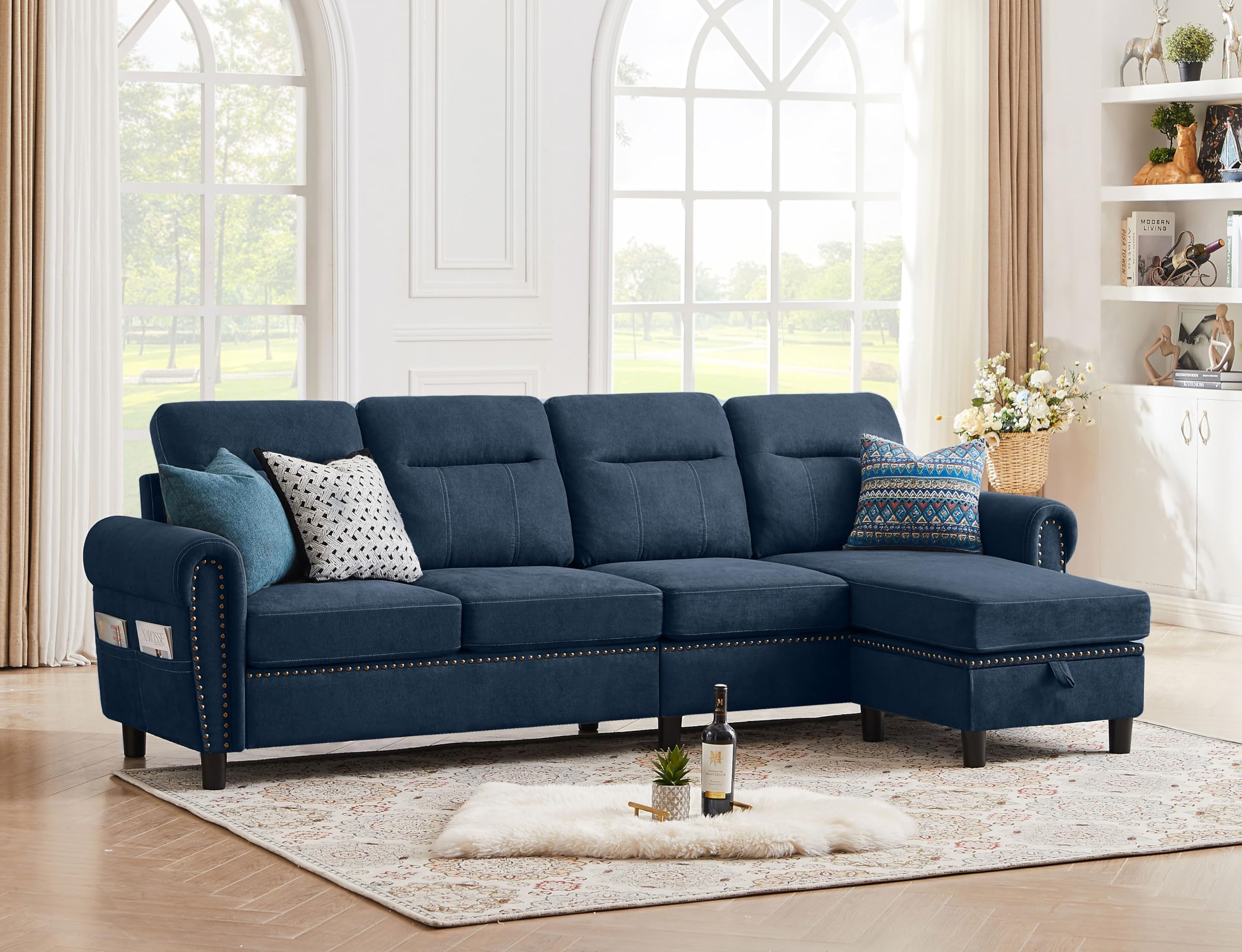 Amazon.com: Pingliang Home 107" Convertible Sectional Sofa, 4-Seat L ...