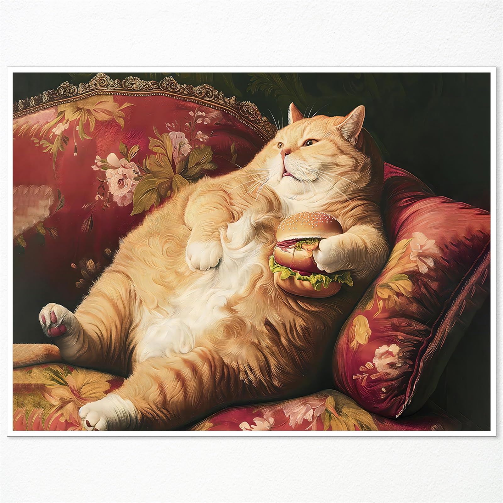 Amazon.com: Neejaold Fat Cat with Hamburger Painting, Funny Fat Cat ...