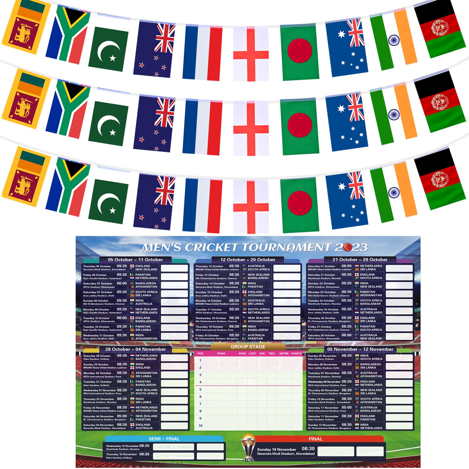 Cricket Tournament Wall Chart And Bunting Flags For World Cup ...