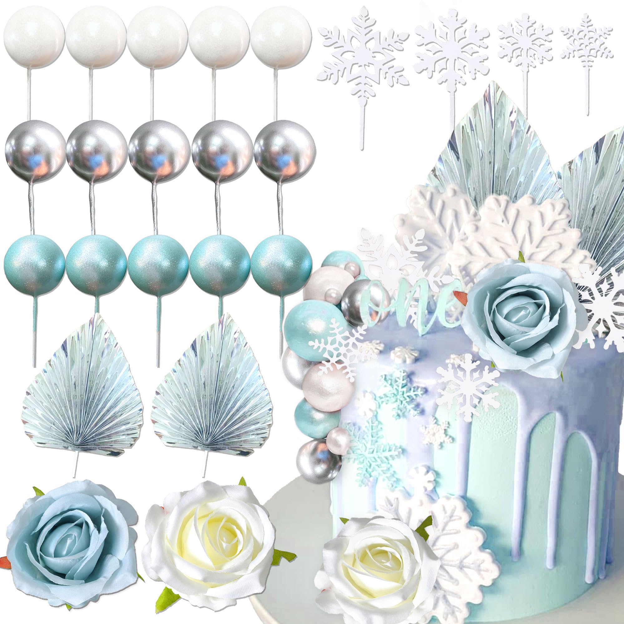 Amazon.com: Snowflake Cake Decorations Blue Cake Decorations Flowers ...