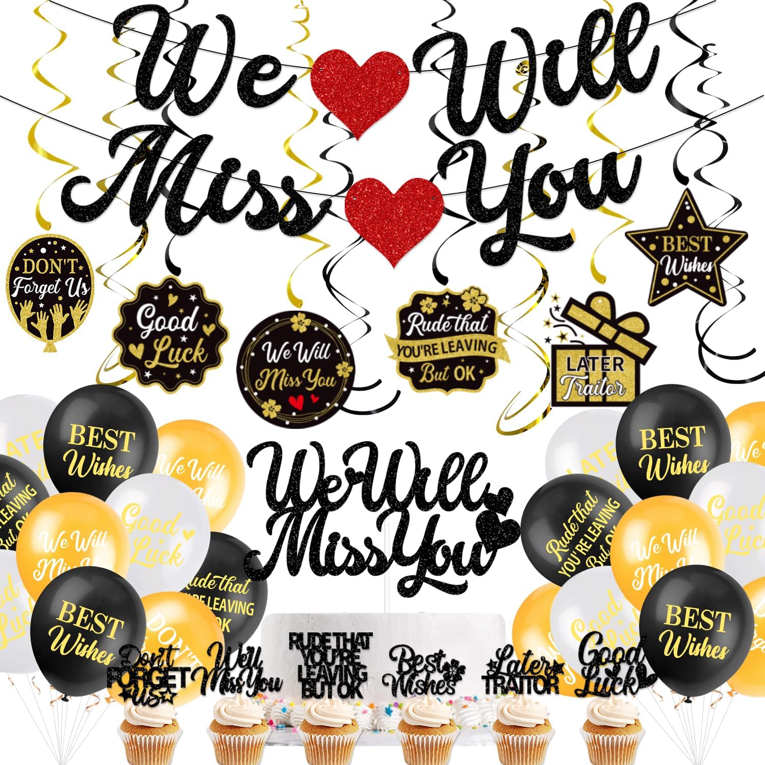 Amazon.com: We Will Miss You Banner Cake Toppers Balloons Hanging ...
