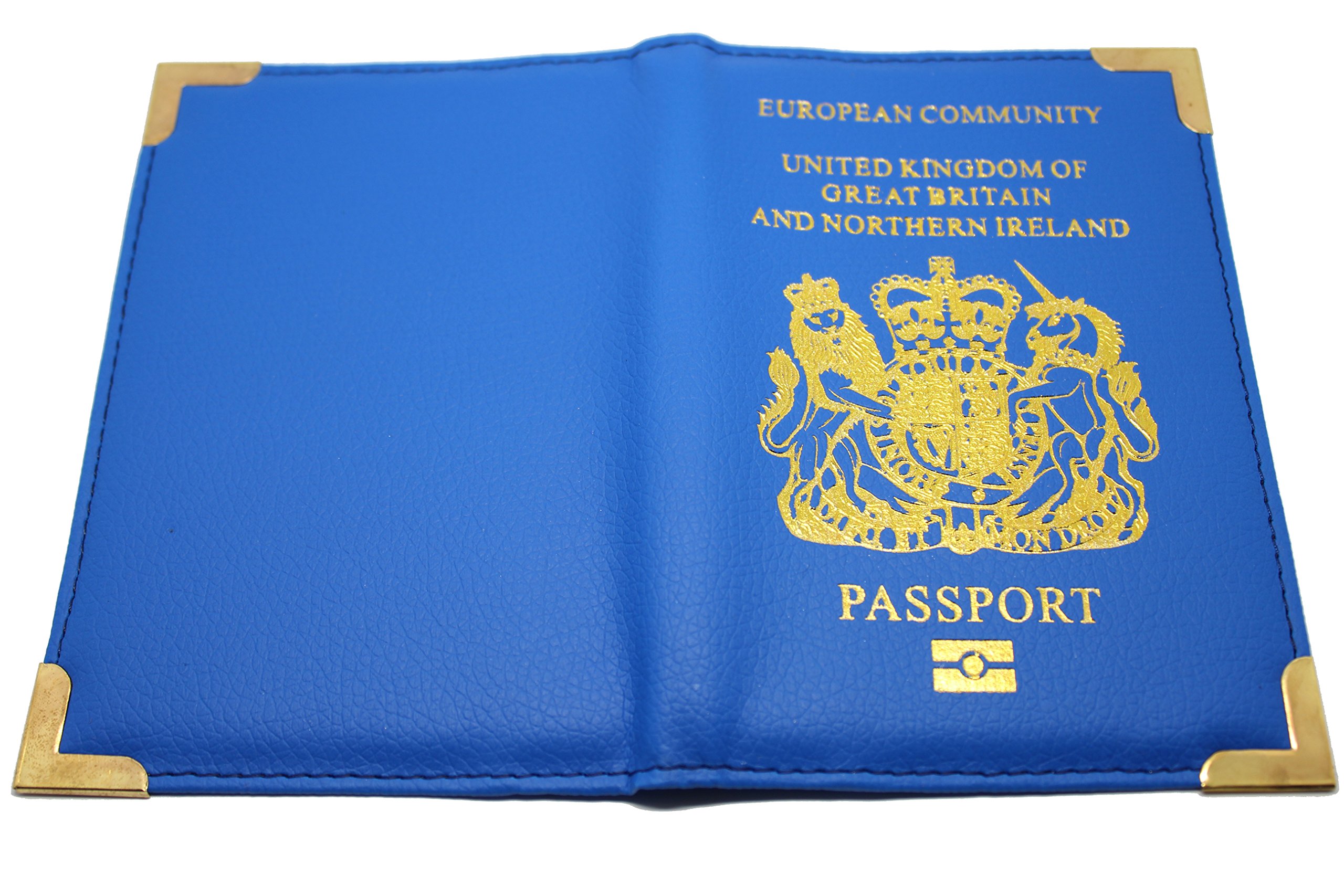 Real Leather British Passport Cover in Blue : Amazon.co.uk: Fashion