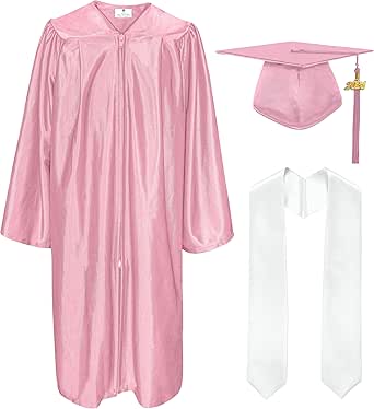 Amazon.com: GradPlaza Shiny Graduation Cap and Gown Set Pink with White ...