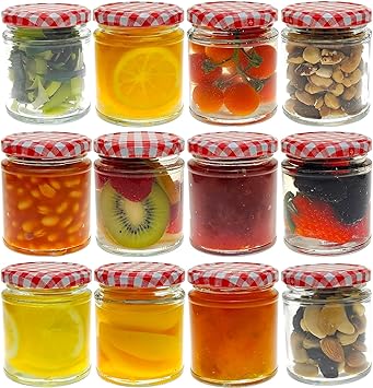 COS Glass Round Panelled Jar 190ml - 6 Pack - With Red & White Lids : Amazon.co.uk: Home & Kitchen