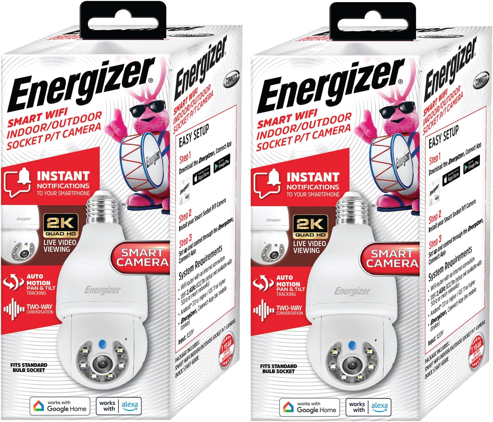 Amazon.com : Energizer Smart Light Bulb 2K Security Camera 2-Pack ...