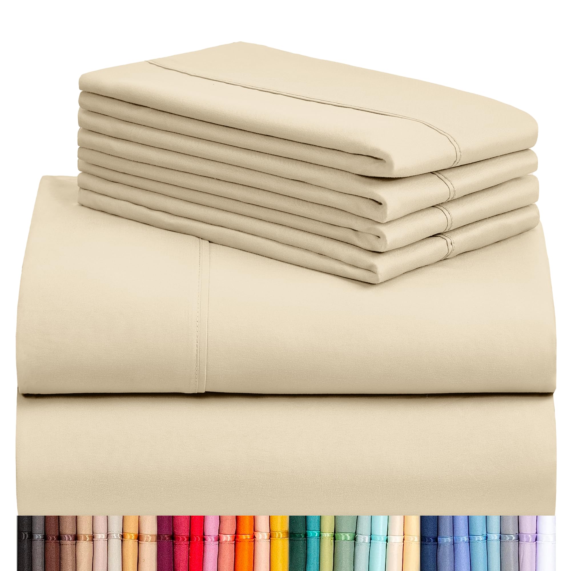 6 PC Full Sheet Set, Breathable Luxury Bed Sheets, Deep Pockets 18" Eco ...