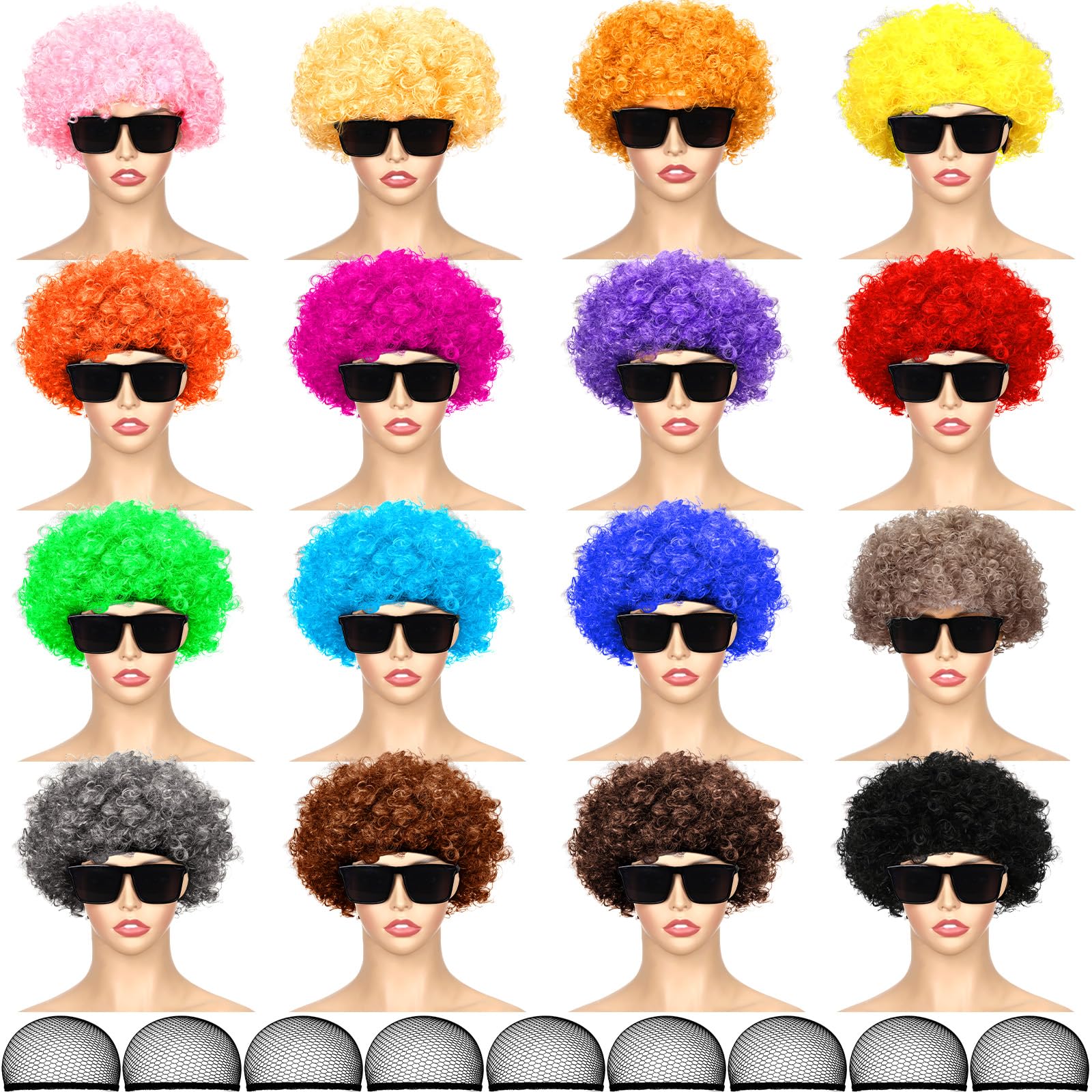 Amazon.com: Lyrow 16 Pack Neon Clown Wig Fluffy and Sunglass Set ...