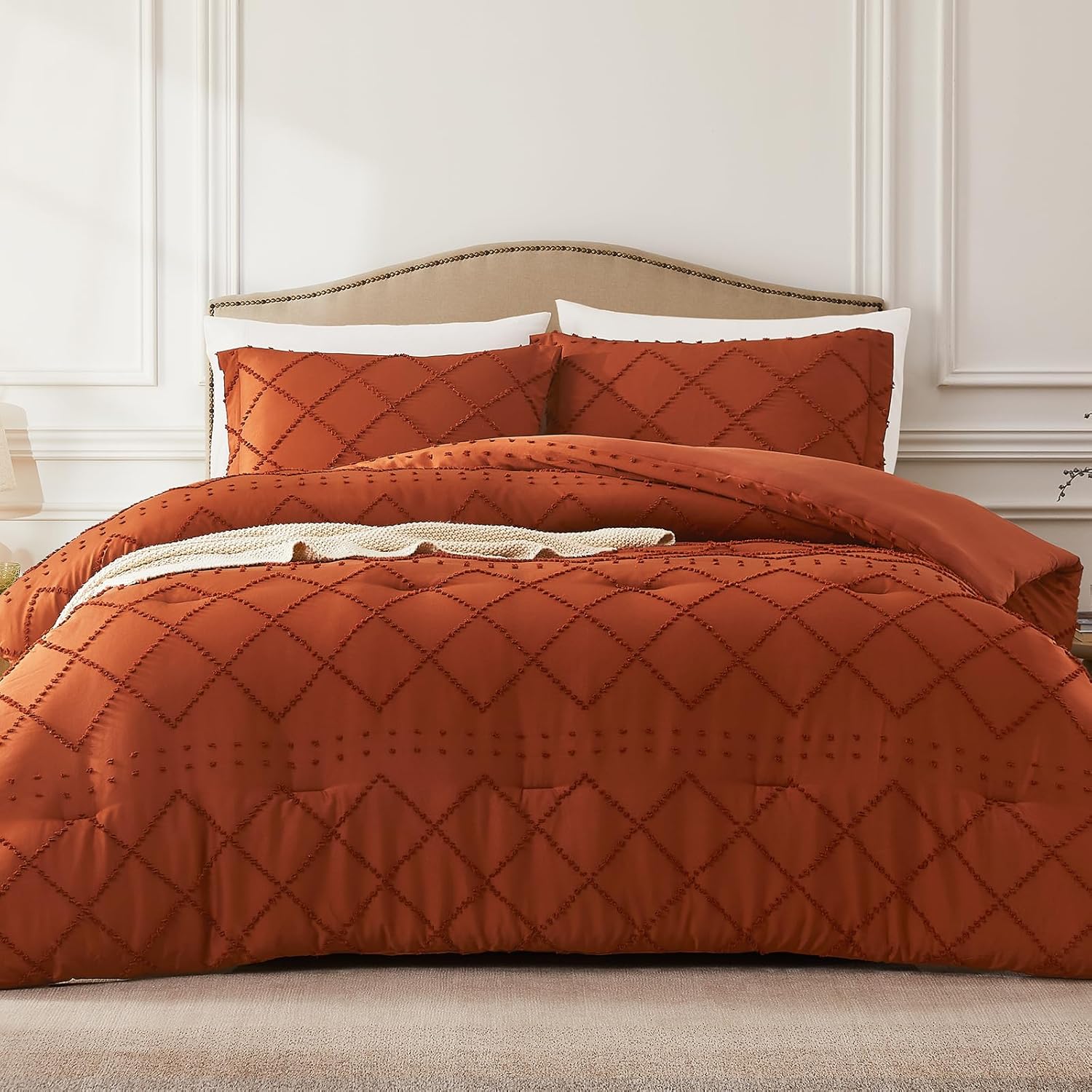 Amazon.com: Quataly Boho Queen Comforter Set - Terracotta Tufted Chic ...