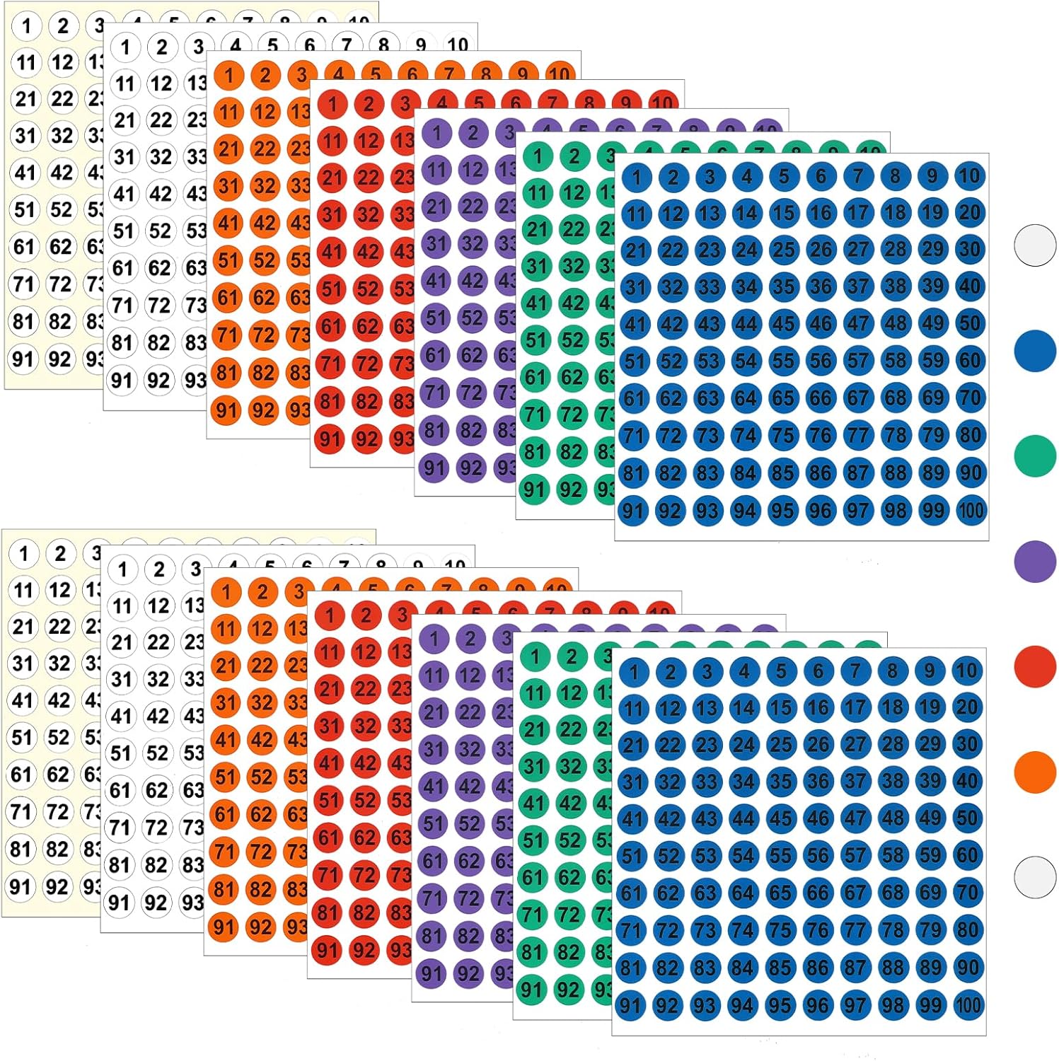 Amazon.com: 7 PCS Small Number Stickers 1-100, 0.4 Inch Round Numbered ...