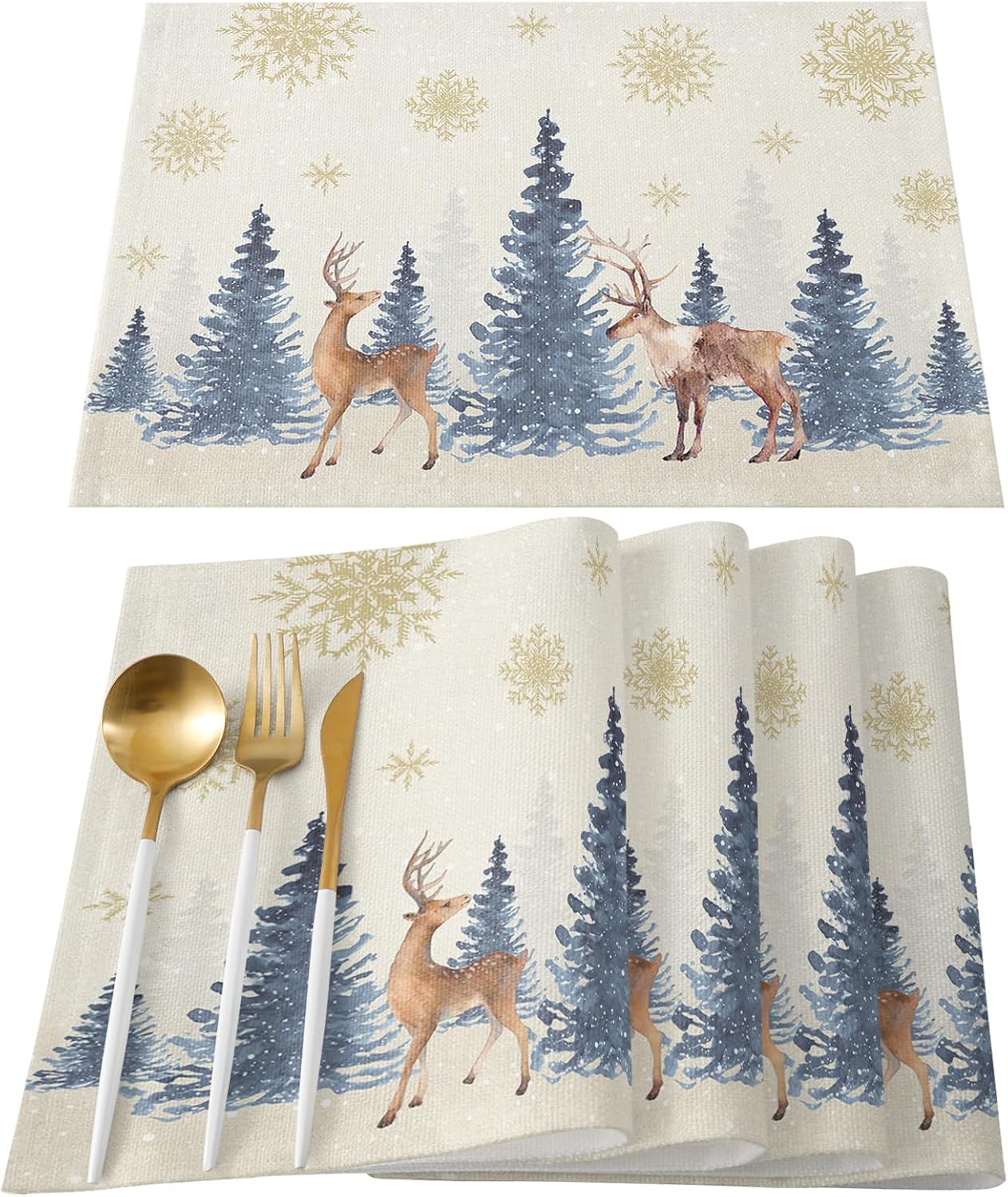 Amazon.com: Christmas Placemats Set of 6 Reindeer Place Mats Xmas Tree ...