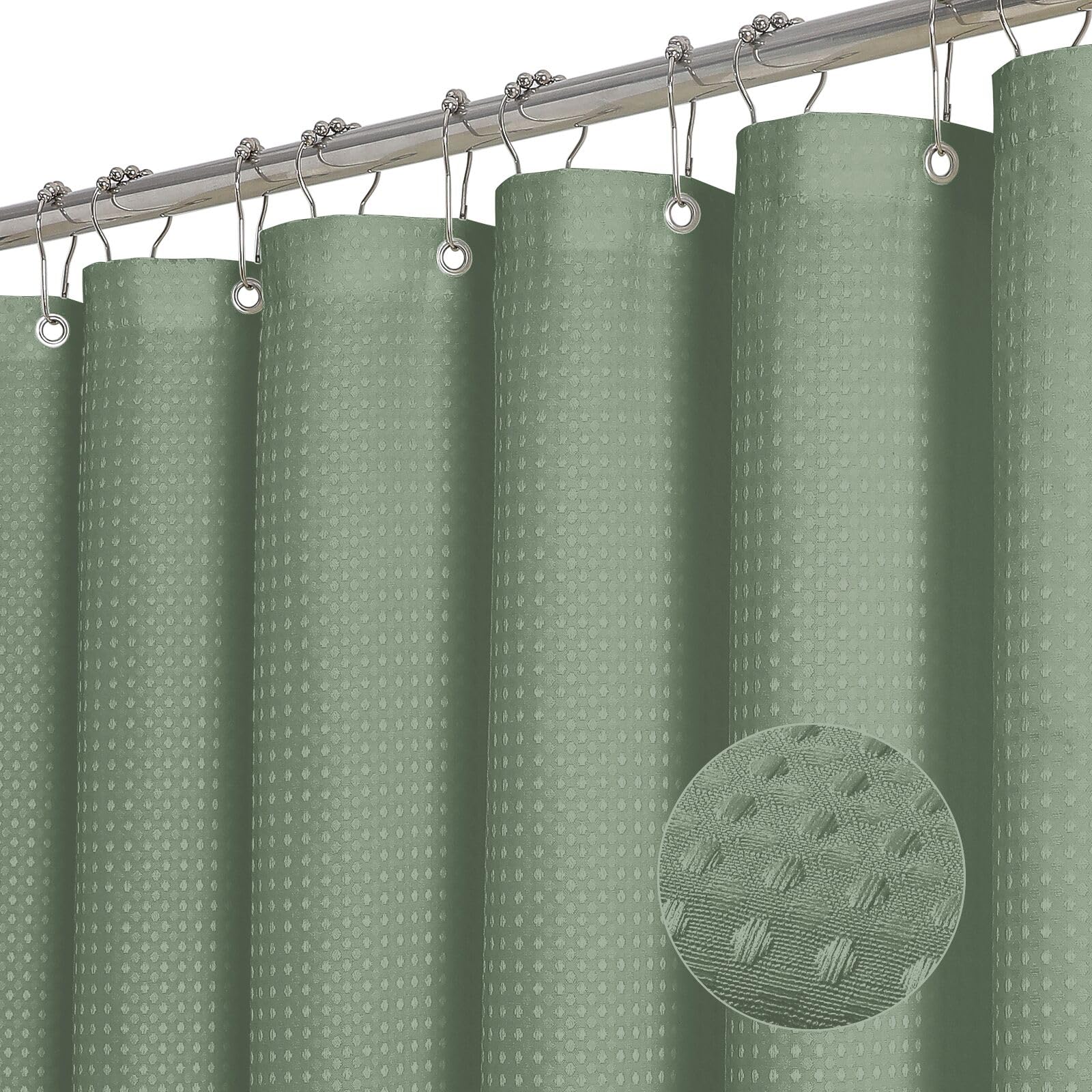 ROLIZOE Green Shower Curtain - 256GSM Luxury Weighted Waffle Textured ...
