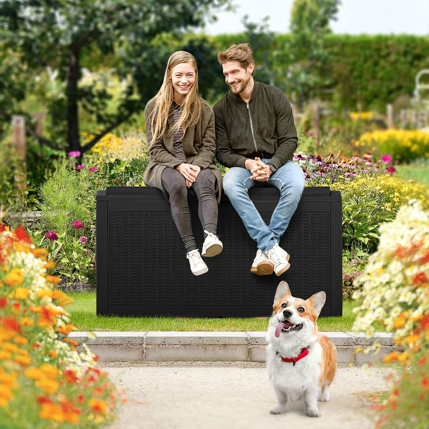 Snapklik.com : JUMMICO 100 Gallon Large Resin Deck Box Waterproof ...