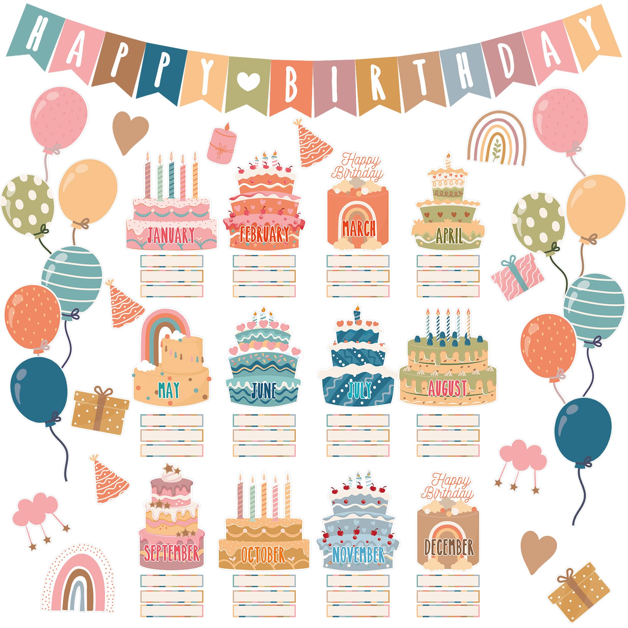 Amazon.com: 87 Pcs Boho Birthday Bulletin Board Decorations Boho ...