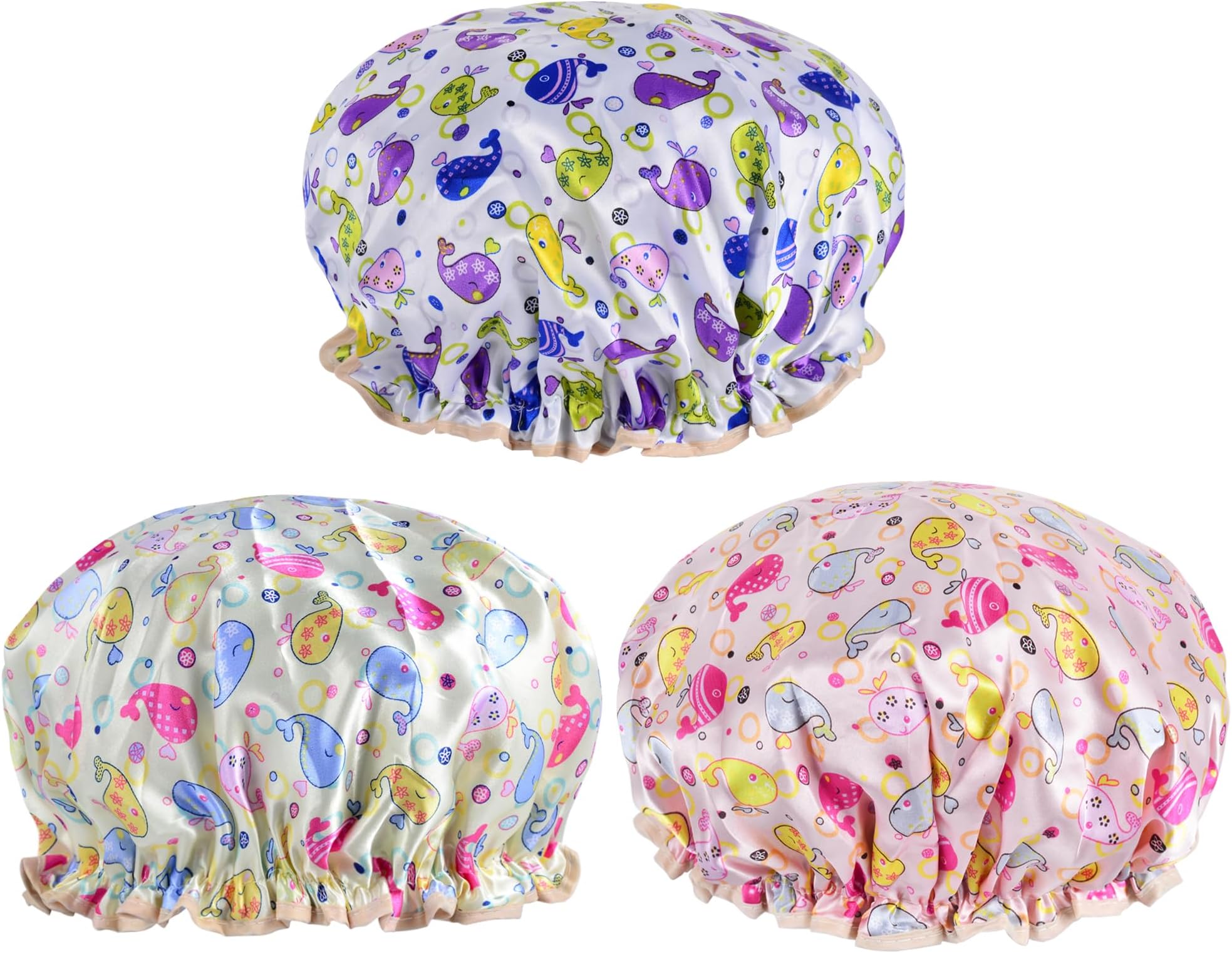 Amazon.com : Shower Caps, 3 PACK Bath Cap for Women Waterproof ...