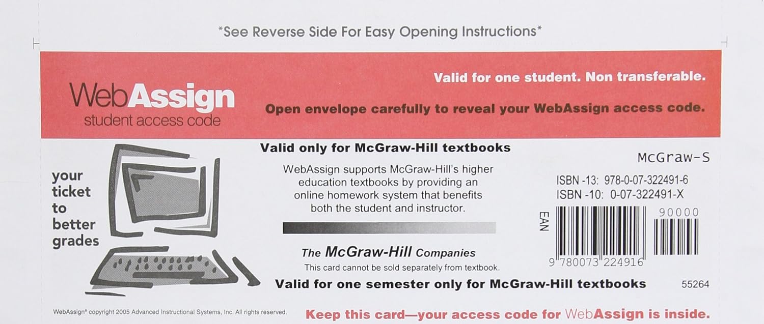 WebAssign 1-Semester Access Card: WebAssign: 9780073224916: Amazon.com: Books