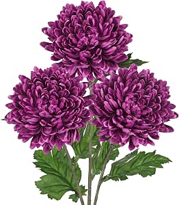 Amazon.com: Hollyone 3Pcs Fake Mums Flowers Purple Artificial ...