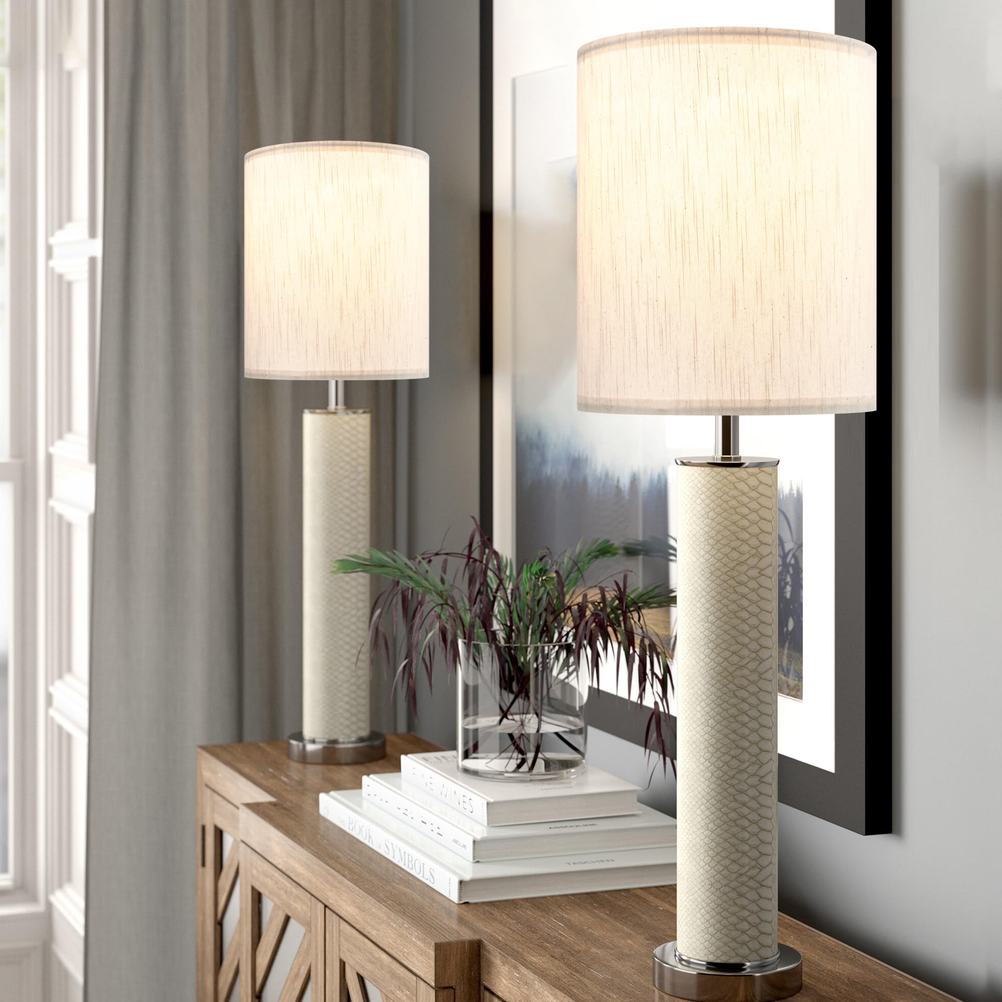 Tall Drum Lamp Shades Set of 2 Medium Beige Bamboo Knot Linen Textured ...