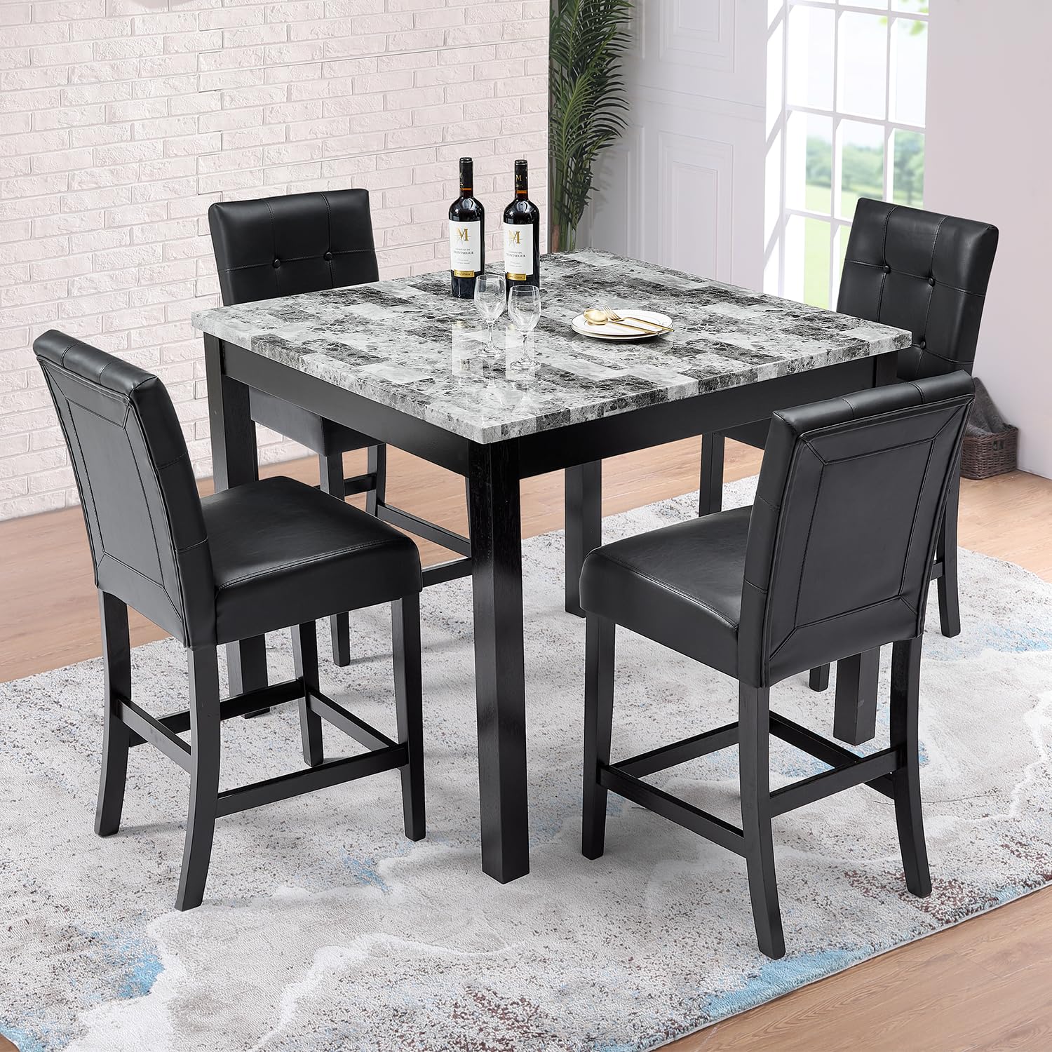 Amazon.com: LKTART 42" Wooden Counter Height Dining Table Set with Faux ...