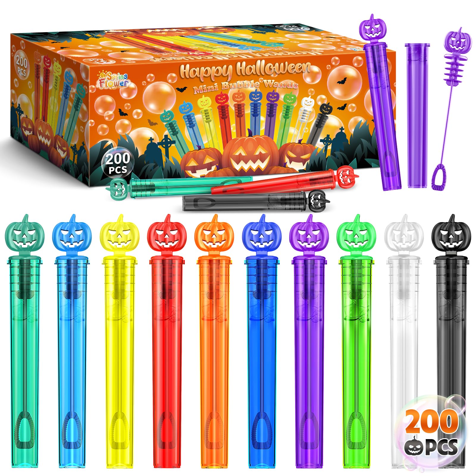 Amazon.com: SpringFlower 200 PCS Halloween Mini Bubble Wands, Halloween ...