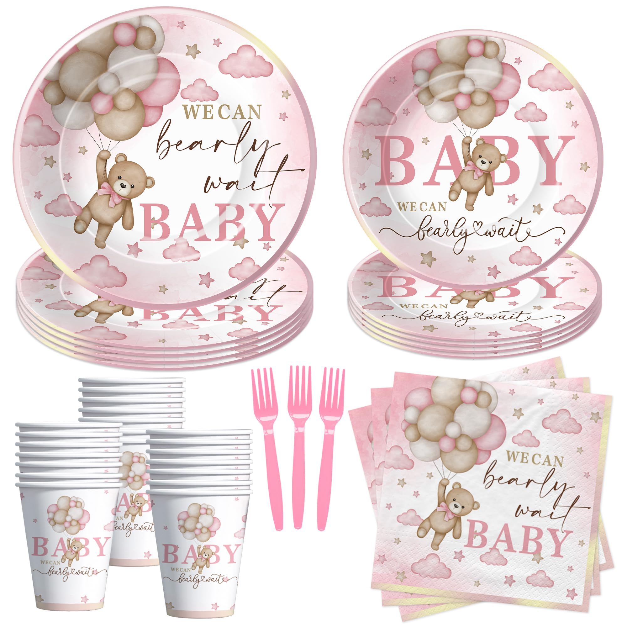 Pink And Grey Baby Shower Plates 24 Serves Baby Girl Baby Shower