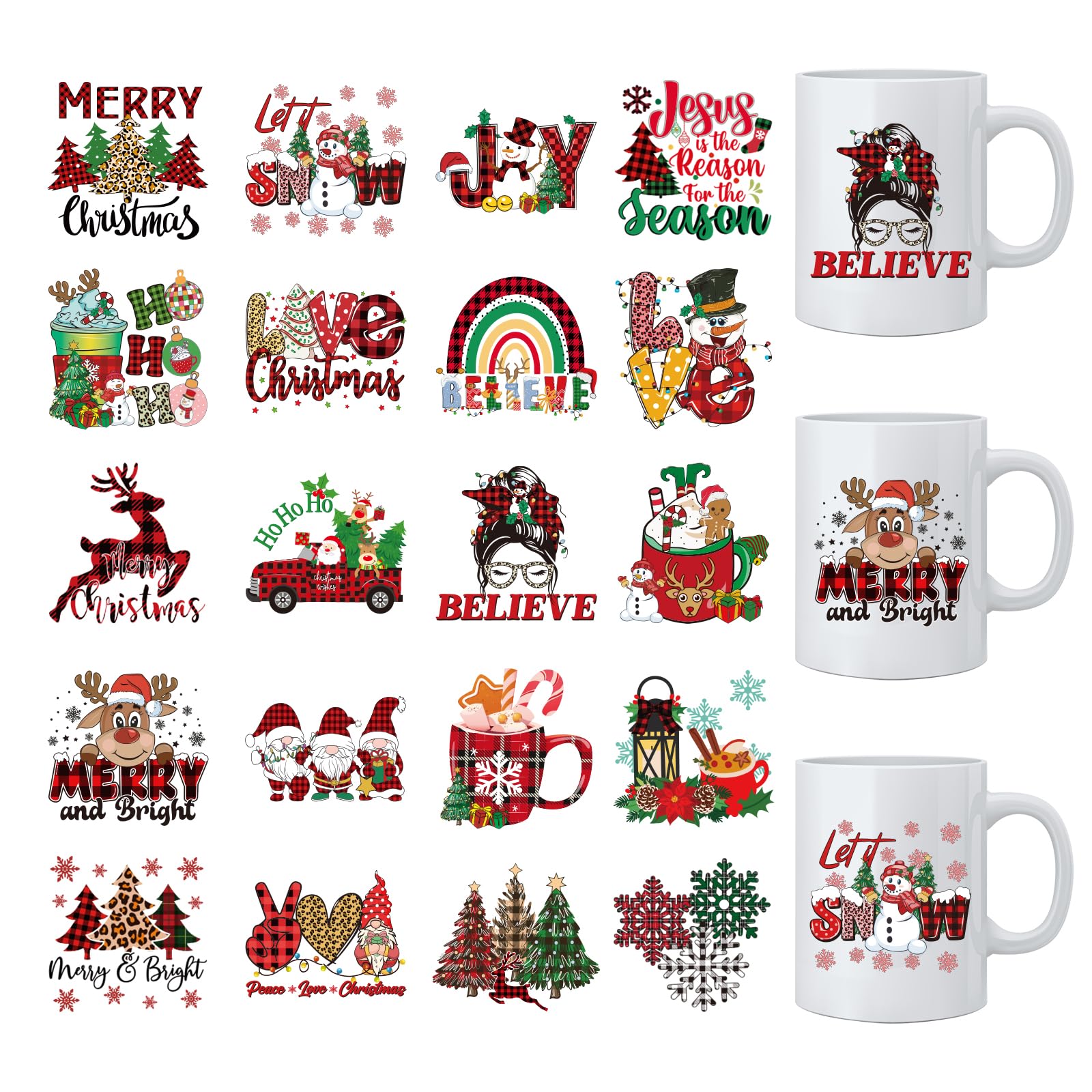 Amazon.com: Christmas Transfer Cup Wraps Sticker - 20 Sheets Winter Red ...