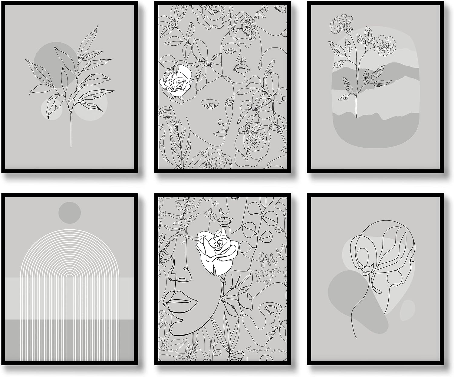 Amazon.com: Luodroduo Boho Wall Art Prints Set of 6 Grey Line Art ...