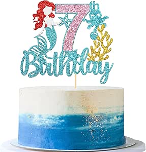 Amazon.com: Mermaid Happy 7th Birthday Cake Topper, Under the Sea ...