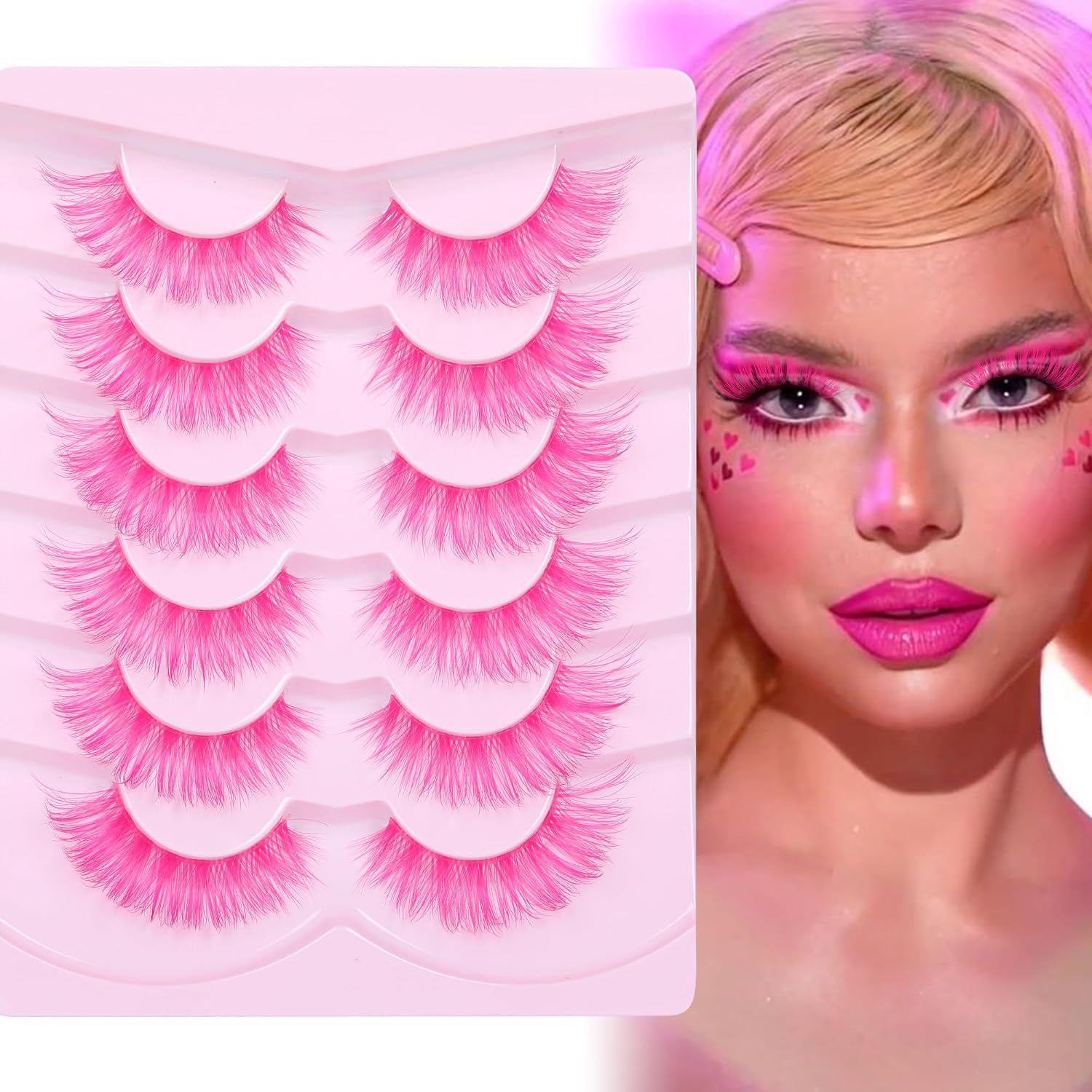 Amazon.com: JIMIRE Colored False Eyelashes Pink Faux Mink Lashes Fluffy ...