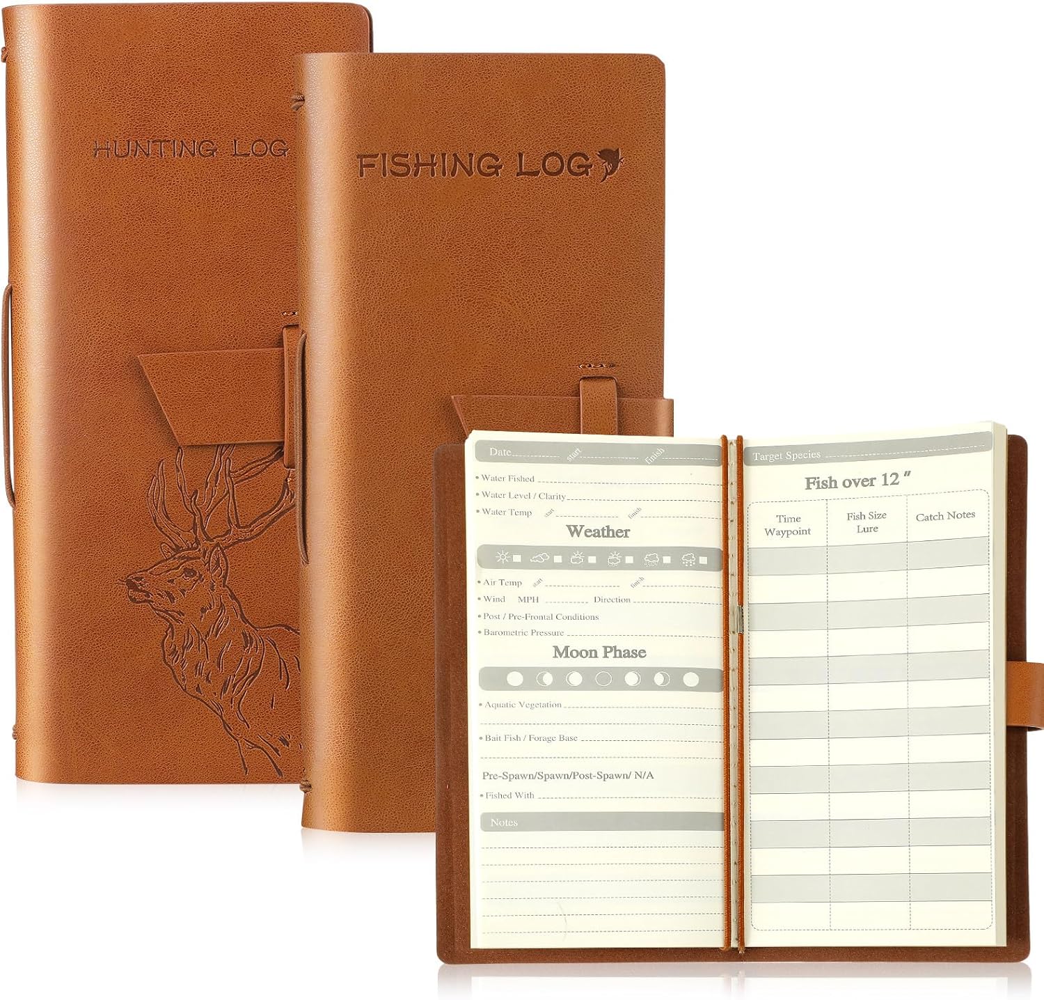 Tenceur 2 Pcs Leather Fishing Log Book Hunting Log Book to Record ...