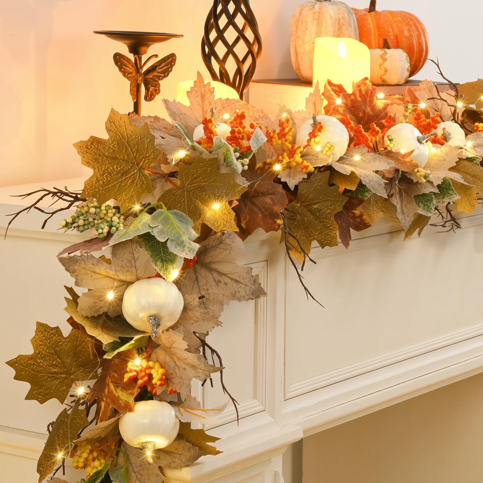 Amazon.com: Dolicer Fall Garland, 6.2Ft Maple Leaf Pumpkin Berry ...