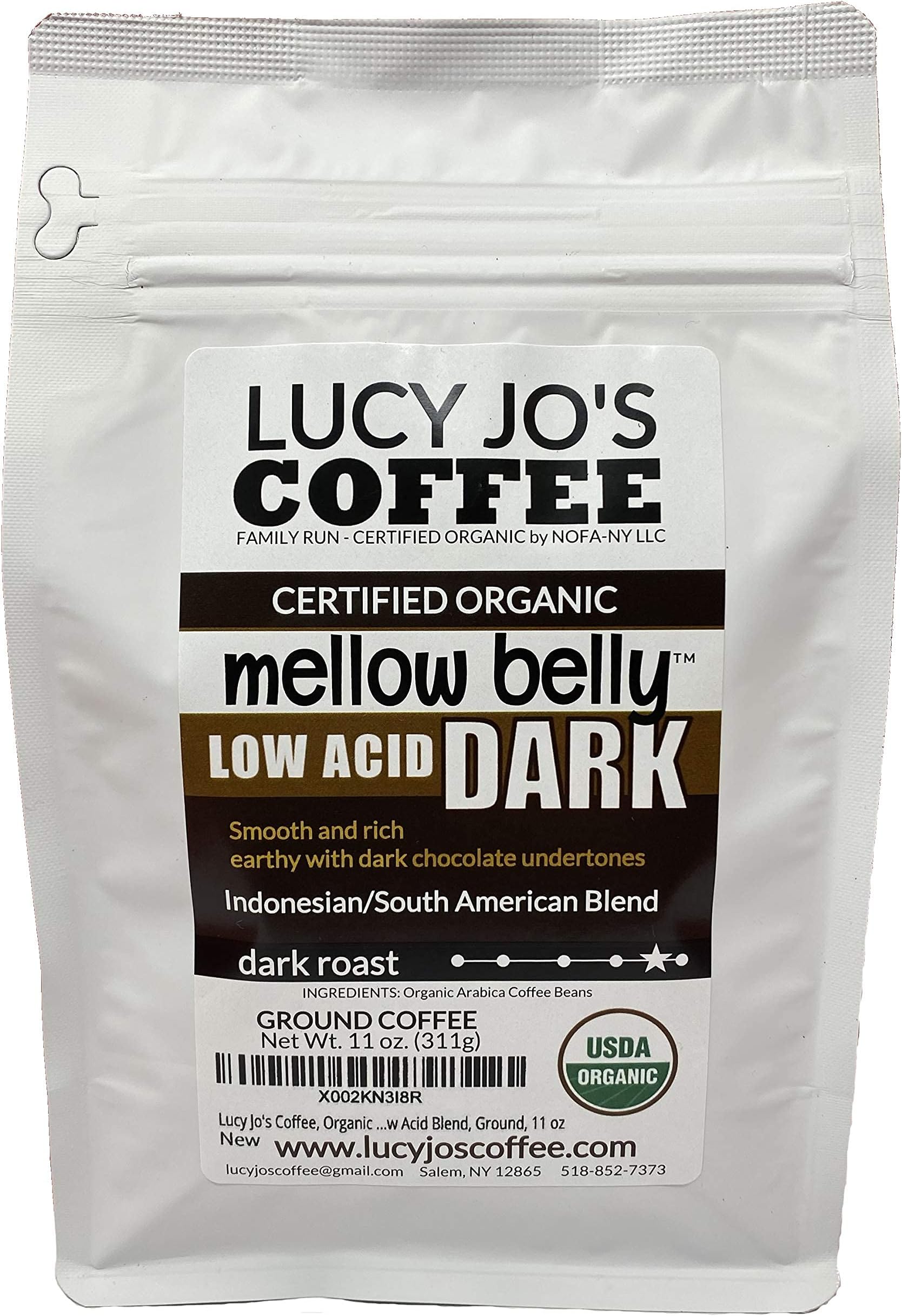 Amazon.com : Lucy Jo's Coffee, Organic Mellow Belly DARK Low Acid Blend ...