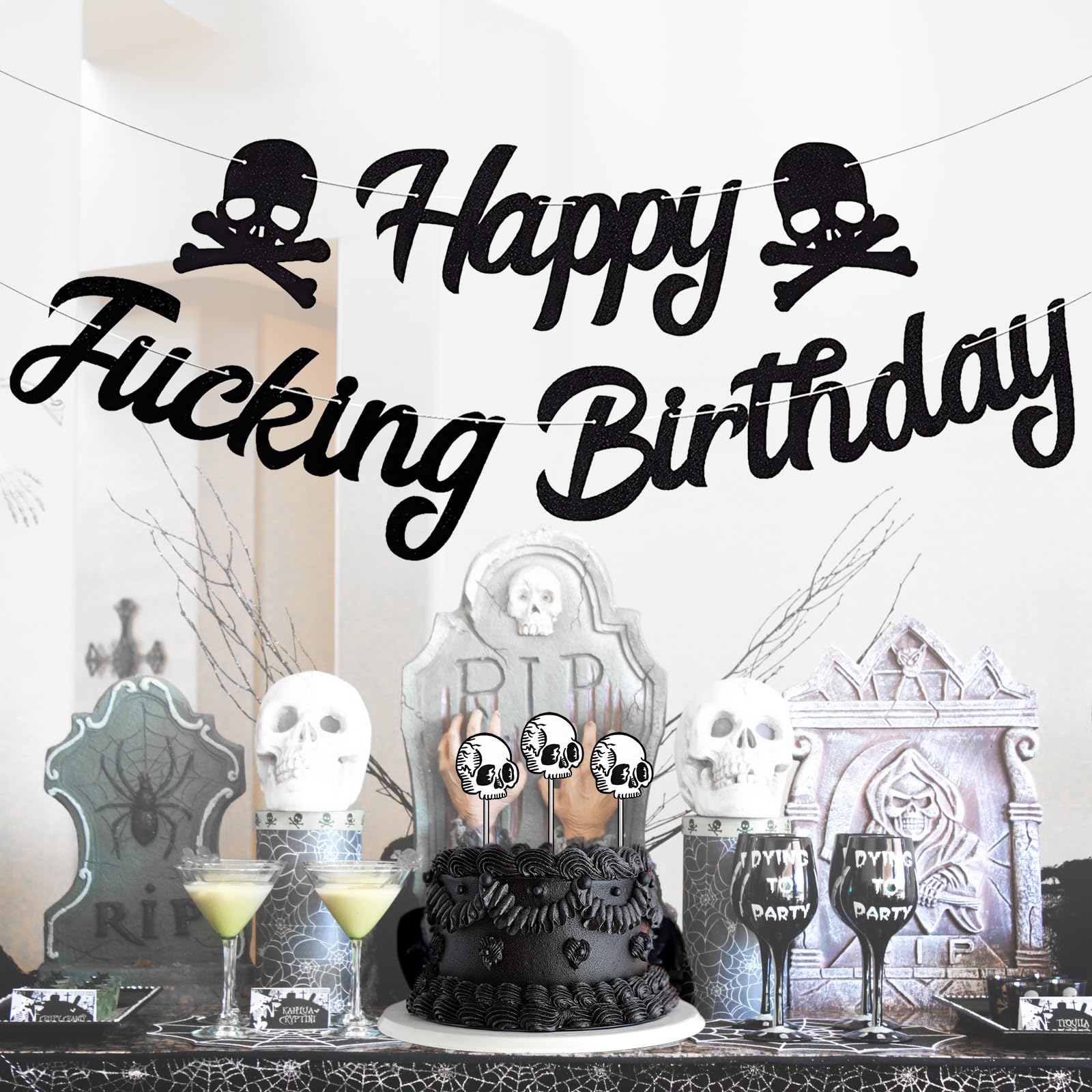 Snapklik.com : Gothic Happy Birthday Banner Decorations Funny Black ...